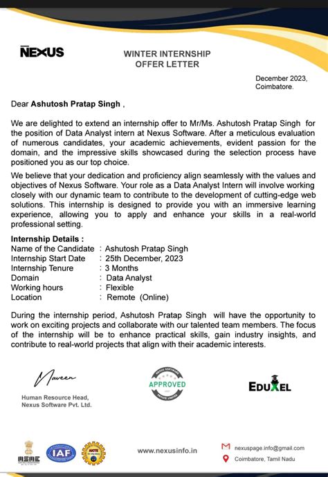 Ashutosh Pratap Singh On Linkedin Internship Nexus Nexusinern Nexusinfo