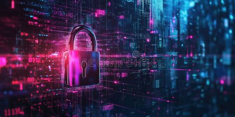 Digital Padlock Symbolizing Cybersecurity And Data Protection In A Futuristic Environment Stock