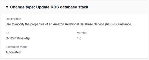 RDS Database Stack Update AMS Advanced Change Type Reference
