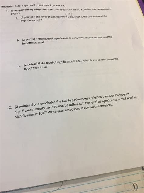 Solved Rejection Rule Reject Null Hypothesis If P Value Chegg