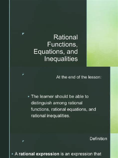 Rational Functions Equations And Inequalitiespptx Pdf