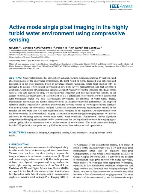 PDF Active Mode Single Pixel Imaging In The Highly Turbid Water Environment Using Compressive