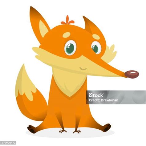 만화 붉은 여우 레드 폭스 아이콘 미소의 벡터 그림입니다 T셔츠 찻잔 가방 도시락 벽지 래퍼 포스터 및 아이 들을 위한 배너 디자인을 위한 디자인 0명에 대한 스톡 벡터