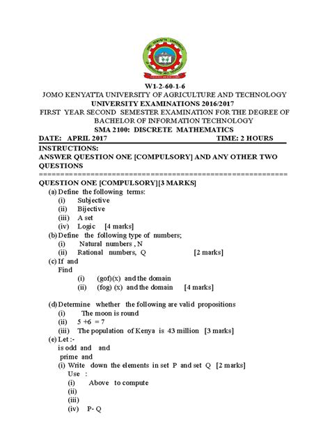 Sma 2100 Discrete Mathematics W1 2 60 1 Jomo Kenyatta University Of