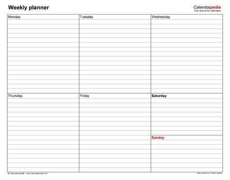 Free Weekly Planners For Microsoft Excel 20 Templates