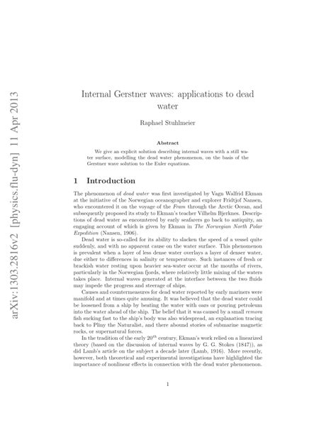 Pdf Internal Gerstner Waves Applications To Dead Water
