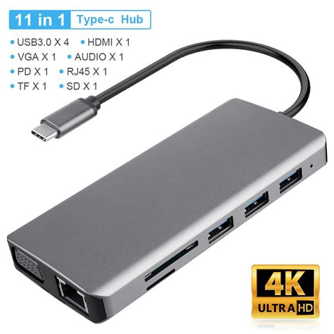 9 Poorten Usb C Hub Naar Hdmi Vga RJ45 Gigabit Eth Grandado