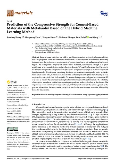 Pdf Prediction Of The Compressive Strength For Cement Based Materials With Metakaolin Based On