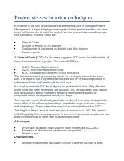 Project Size Estimation Techniques Docx Project Size Estimation Techniques Estimation Of The