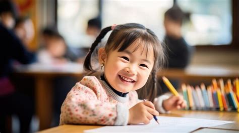 Little Preschooler Sits At A Desk With A Pencil In His Hand And Learns To Write In Class