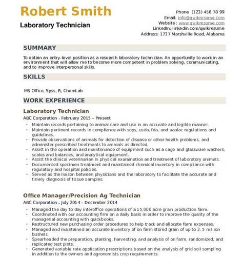How To Write A Lab Technician Resume Alder Script