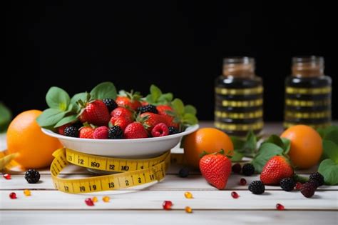 Premium Ai Image Complete Diet Regimen Menu Tape Measure Dumbbells