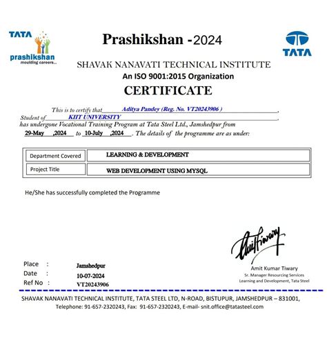 Tata Internship Backend Php Webdevelopment Tatasteel Aditya Pandey