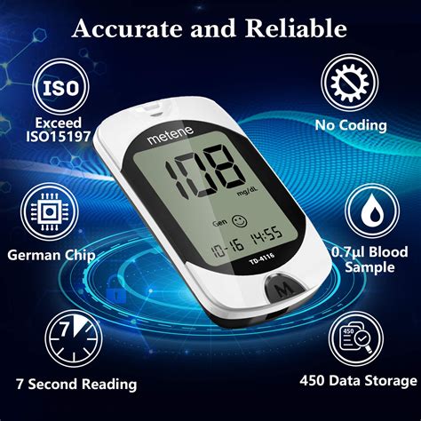 Metene Td 4116 Diabetes Testing Kit 50 Glucometer Strips 50 Lancets