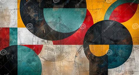 Abstract Colorful Mural Featuring Circles And Geometric Shapes In Urban Setting Stock Image