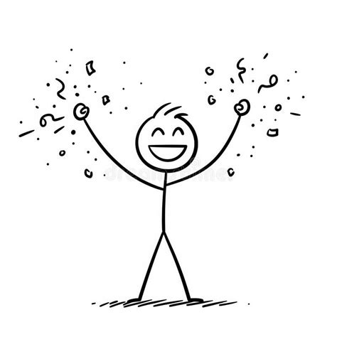 Joyful Stick Figure Celebrates With Confetti Burst Stock Illustration