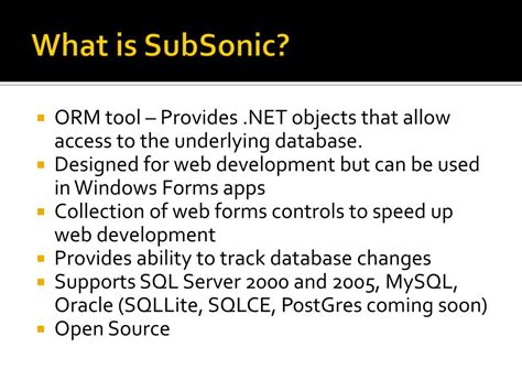 PPT Easy Database Access With SubSonic PowerPoint Presentation Free Download ID 4035531