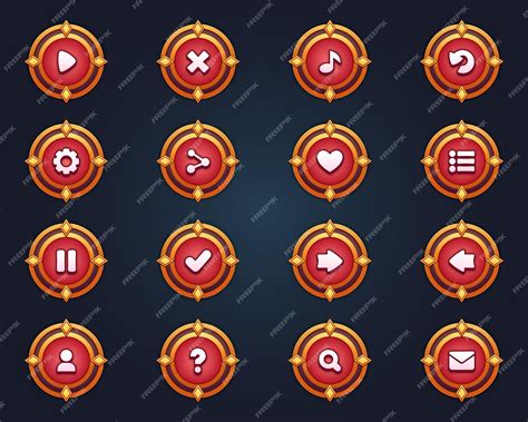 Premium Vector Set Of Red Buttons For Mobile Games Game Interface Cartoon Ui Buttons Set Game
