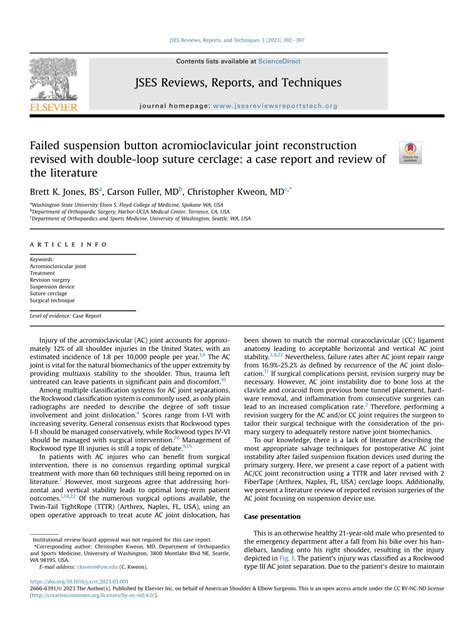 Pdf Failed Suspension Button Acromioclavicular Joint Reconstruction Revised With Double Loop