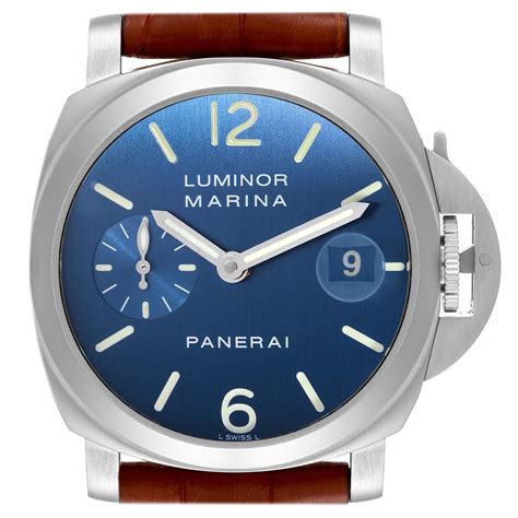 Panerai Luminor Marina Satin Blue Dial Steel Automatic Mens Watch