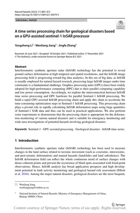 A Time Series Processing Chain For Geological Disasters Based On A Gpu