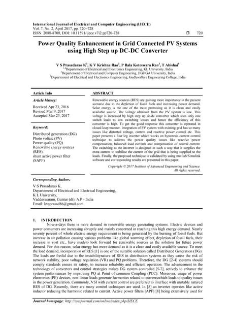 Power Quality Enhancement In Grid Connected Pv Systemsusing High Step Up Dc Dc Converter Pdf
