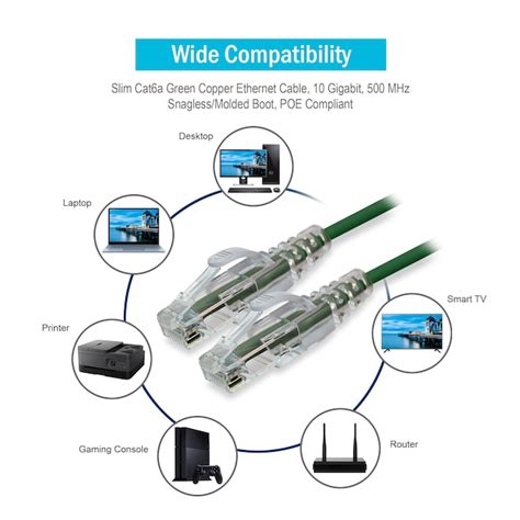 Micro Connectors 7 Ft Cat 6a Green Ethernet Cable Bag E09 007g Slim At