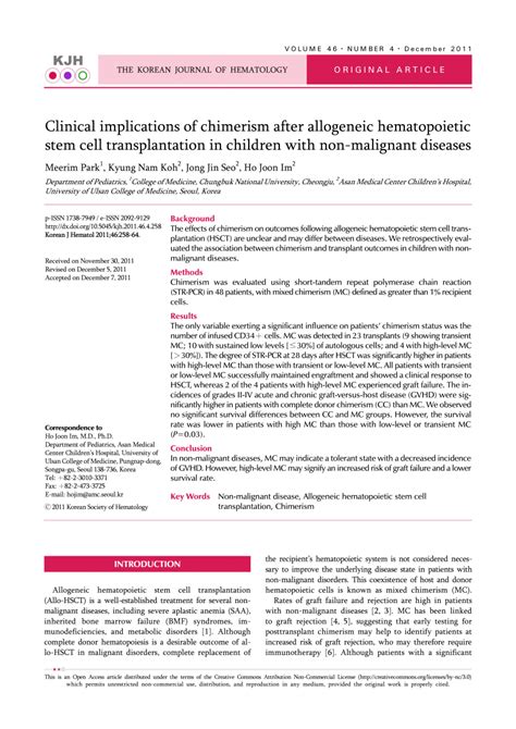Pdf Clinical Implications Of Chimerism After Allogeneic Hematopoietic Stem Cell