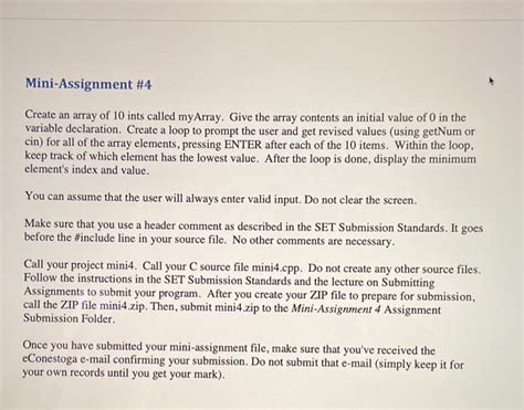 Solved Mini Assignment 4 Create An Array Of 10 Ints Called