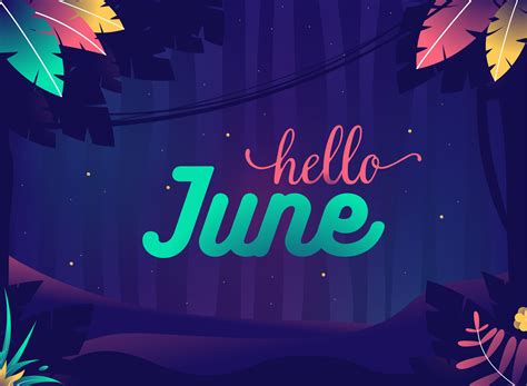 Hello June Summer Night Jungle With Plants Stars 357247 Vector Art At Vecteezy