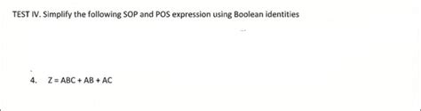Solved TEST IV Simplify The Following SOP And POS Chegg