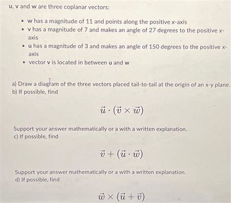 Solved U V And W Are Three Coplanar Vectors W Has A Chegg