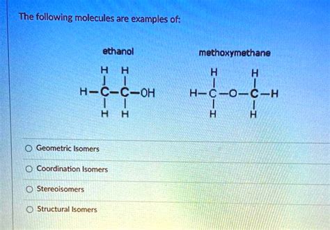 Solved The Following Molecules Are Examples Of Ethanol Methoxymethane H H H H C C Oh H H C O C