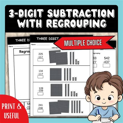 Three Digit Subtraction With Regrouping Worksheets Using Base Ten Blocks