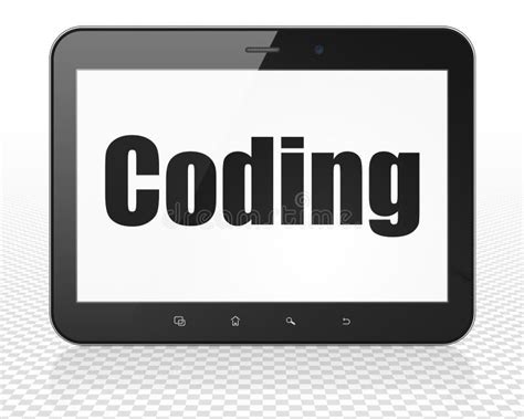 programming concept tablet pc computer with coding on display stock