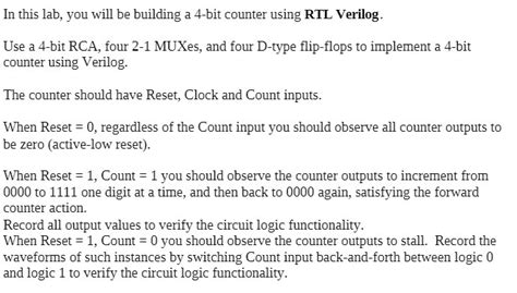 Solved In This Lab You Will Be Building A 4 Bit Counter Using Rtl Course Hero