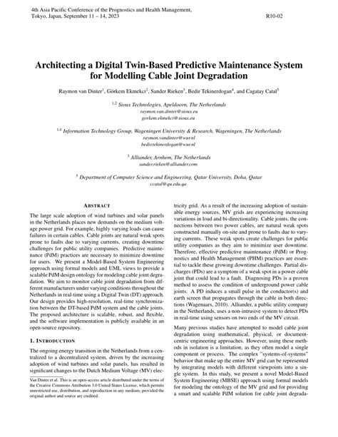 Pdf Architecting A Digital Twin Based Predictive Maintenance System For Modelling Cable Joint