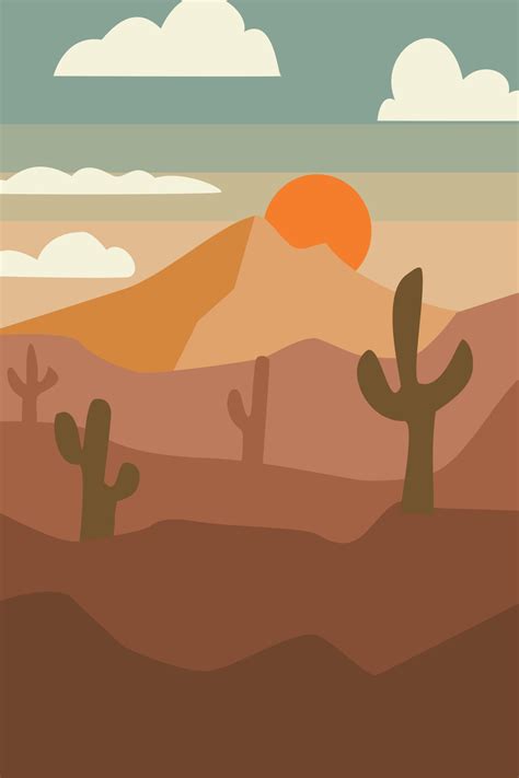 Landscape Desert With Sunset Illustration In Flat Design Style 14016670 Vector Art At Vecteezy