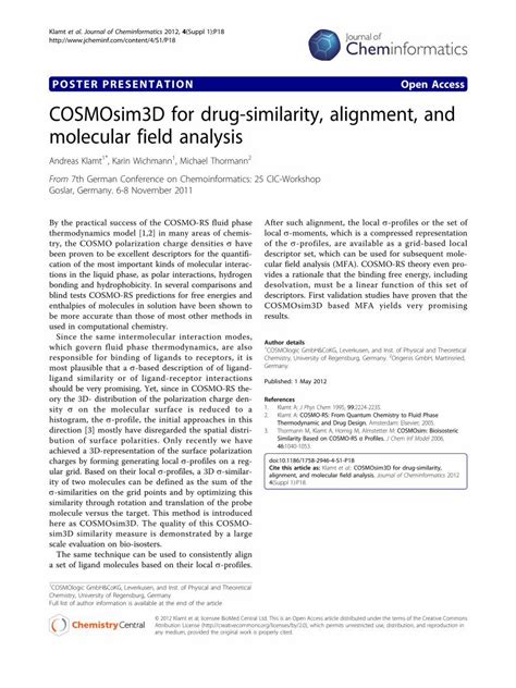 Pdf Cosmosim3d For Drug Similarity Alignment And Molecular Field Analysis Dokumen Tips