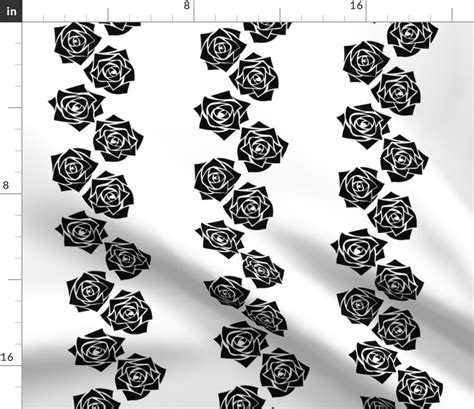 M Roses Deep Black Rose On White Fabric Spoonflower