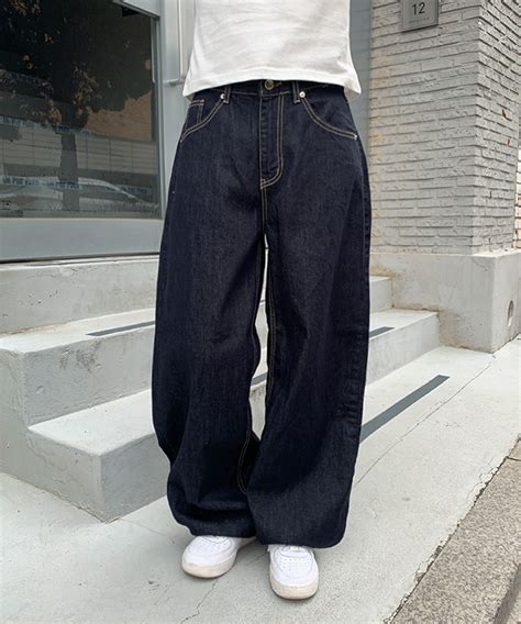러브온더 모어 와이드 생지데님팬츠 진청와이드데님