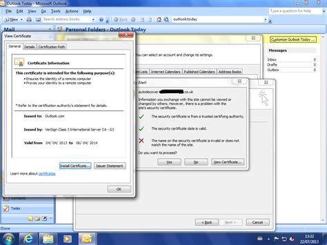 Solved Outlook 2007 An Encrypted Connection To Your Mail Server Is