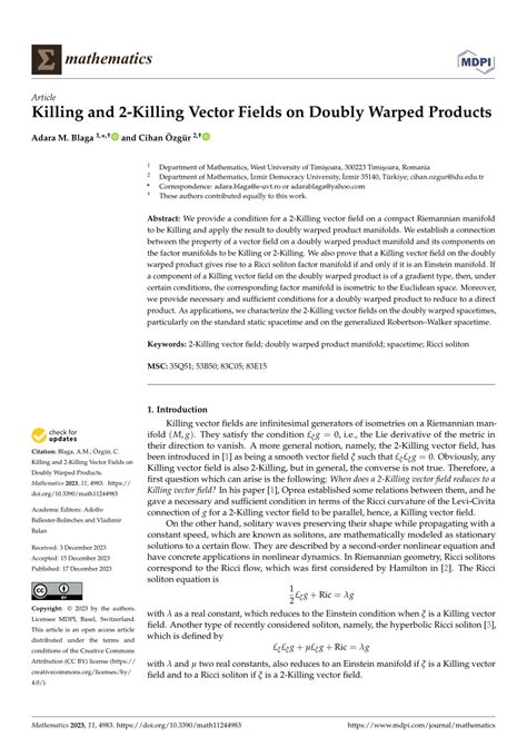 Pdf Killing And 2 Killing Vector Fields On Doubly Warped Products