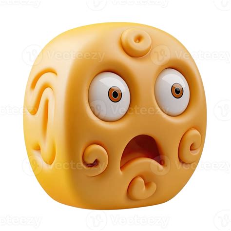 Animated Yellow Cube Emoji With Surprised Expression Isolated On