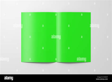 Blank Green Half Folded Flyer Leaflet On White Background With