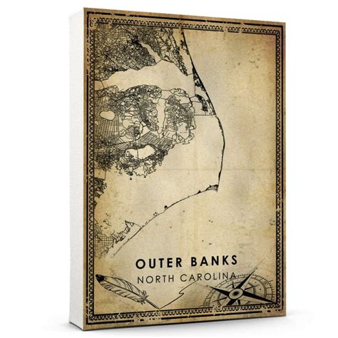 Outer Banks Vintage Map Prints Canvas North Carolina Map Art Canvas