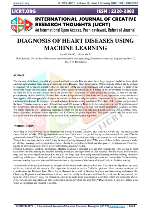 Pdf Diagnosis Of Heart Diseases Using Machine Learning