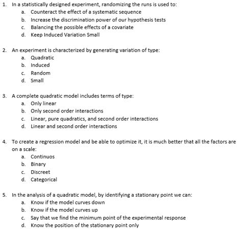 Solved 1 In A Statistically Designed Experiment