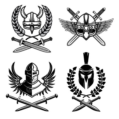 Set Of Emblems With Viking Ancient Weapon Battle Of Beard Png And