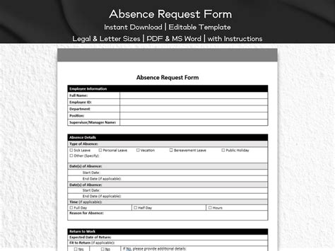 Absence Request Form Template Editable And Printable Hr Professionals